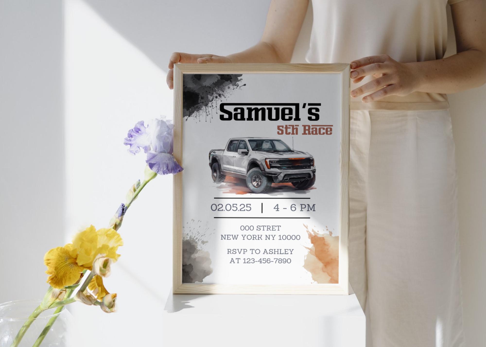 Race Car Invitation Raptor Truck Birthday Invitation Editable Sport Car ...