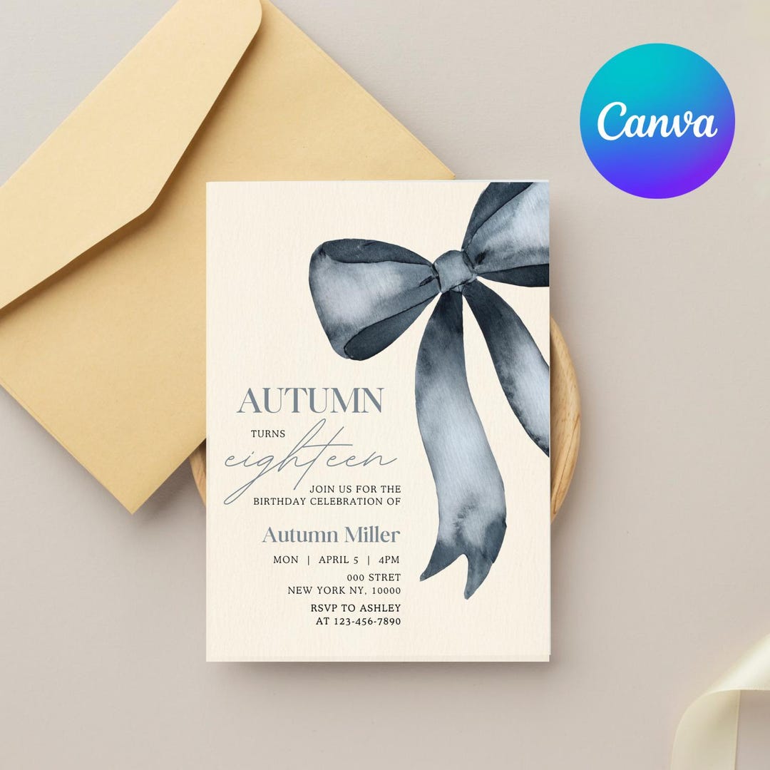 Black Bow Birthday Invitation Template Preppy Black Bow Invites Pink ...