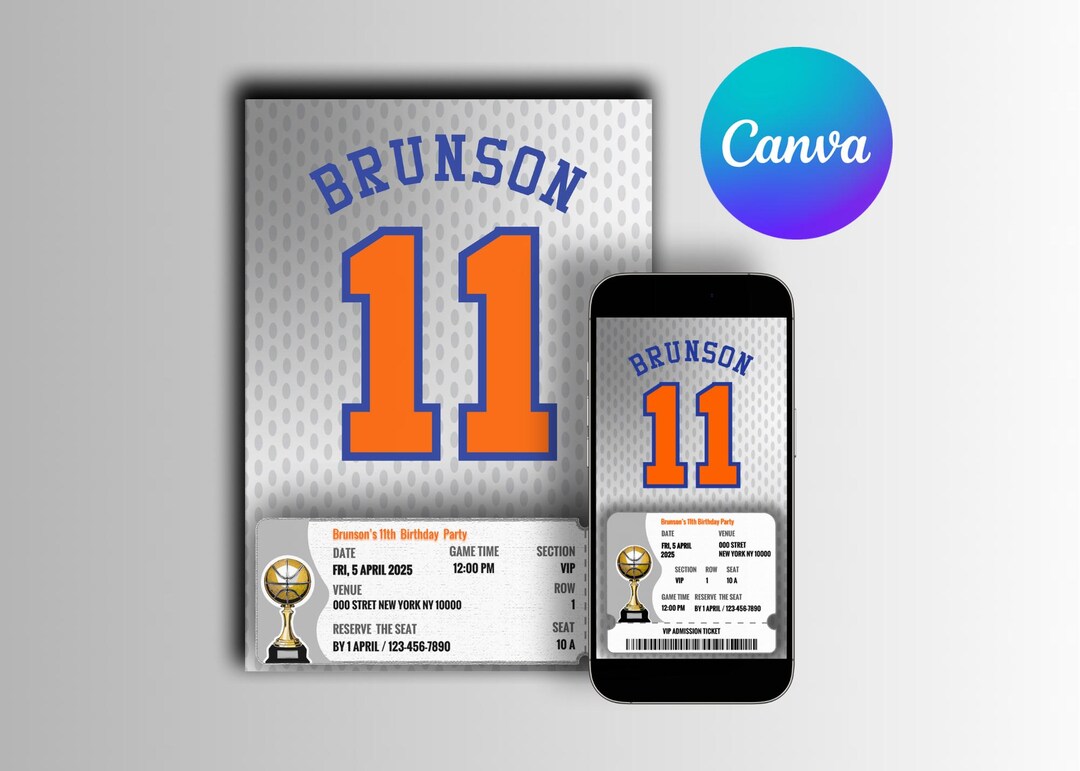 Birthday Invitation Editable Jersey Brunson Basketball Birthday ...