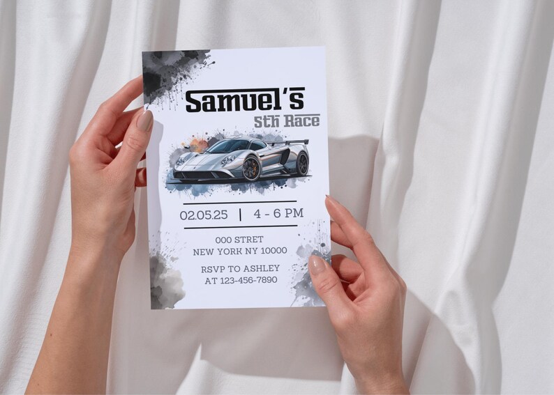 Race Car Invitation Silver Sport Car Birthday Invitation Editable Sport ...