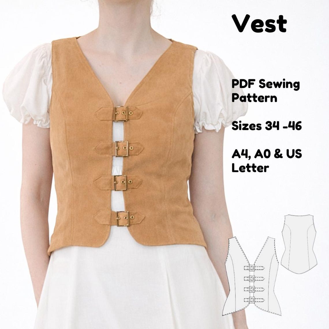 Fitted Buckle Vest Sewing Pattern – PDF Download | Sizes 34–46 | A4, A0 ...