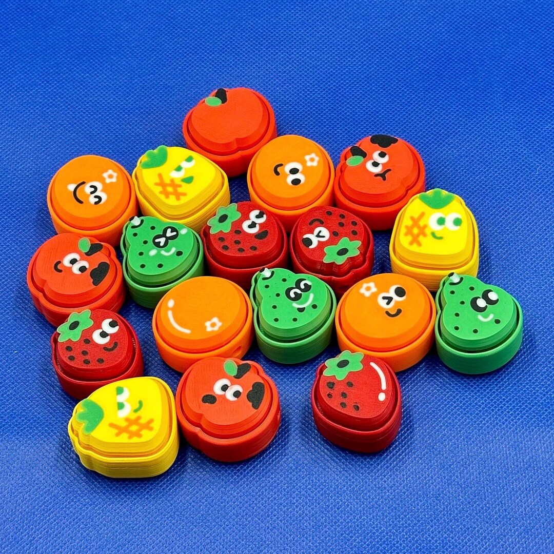 Colorful Clicker Fruit Fidgets Keychain | 3D Printed Emoji Faces for ...