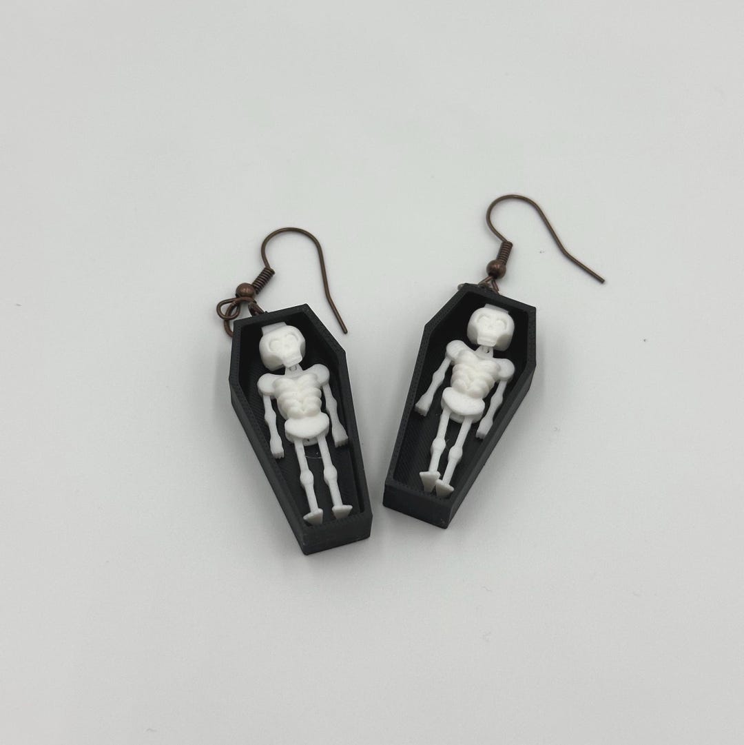 Gothic Coffin Dangle Earrings: 3D Printed Skeleton Jewelry - Etsy