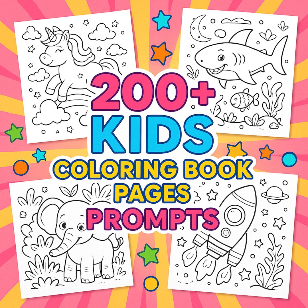 200+ Kids Coloring Pages Prompts & Image Previews | Cartoon Style Line ...