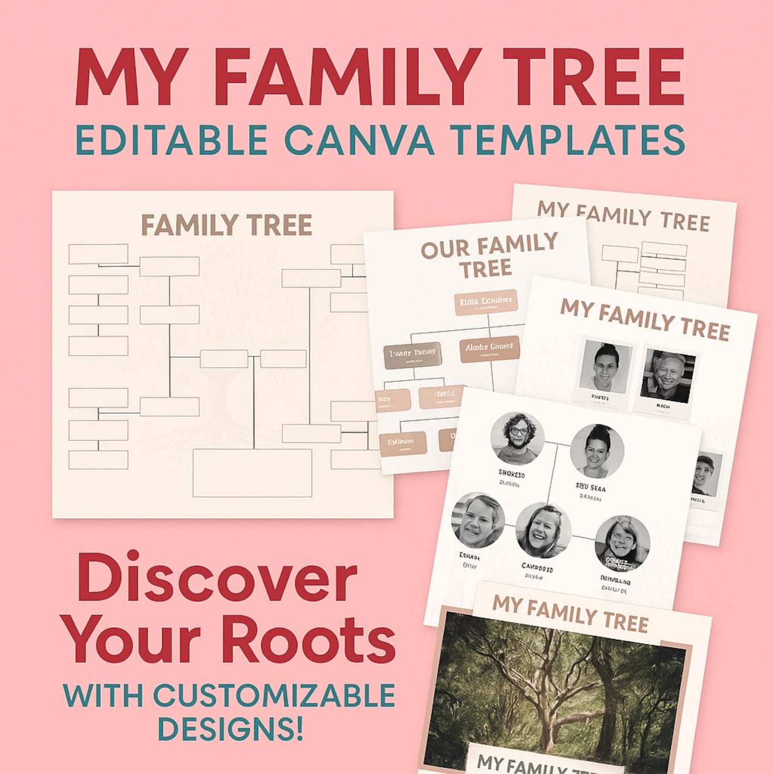 Editable Family Tree Canva Template: Heirloom Chart for Moms (PLR/RR ...
