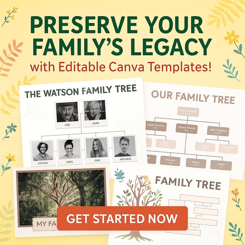 Editable Family Tree Canva Template: Heirloom Chart for Moms (PLR/RR ...