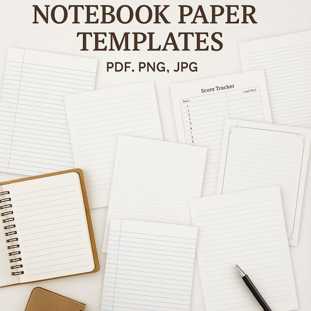 Printable Notebook Paper Templates: Lined, Grid, Dot (PDF, PNG, JPG ...
