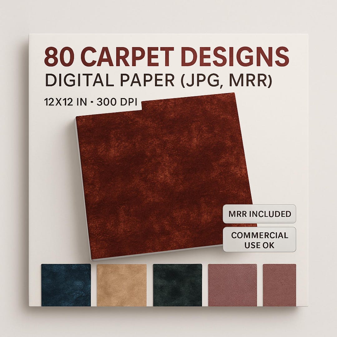 80 Carpet Designs Digital Paper Bundle: Vintage, Persian, Boho (MRR ...