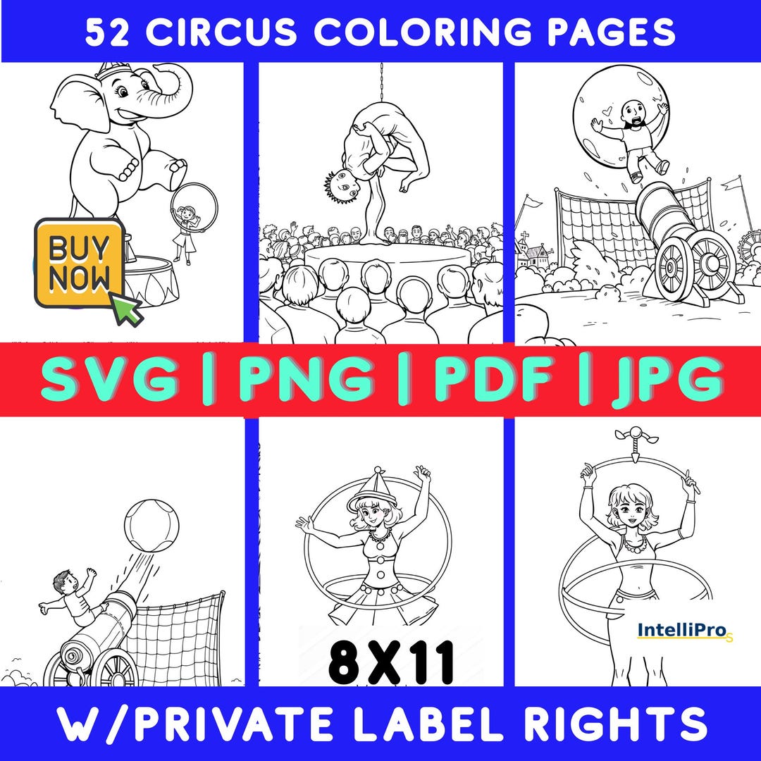 52 Circus Coloring Pages – Plr | Printable Clown, Tent, Animals ...