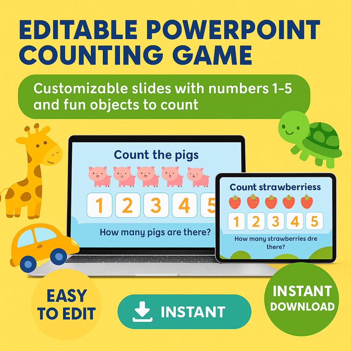 Kids Counter Game: Editable Powerpoint With PLR (ages 3-6 Digital ...