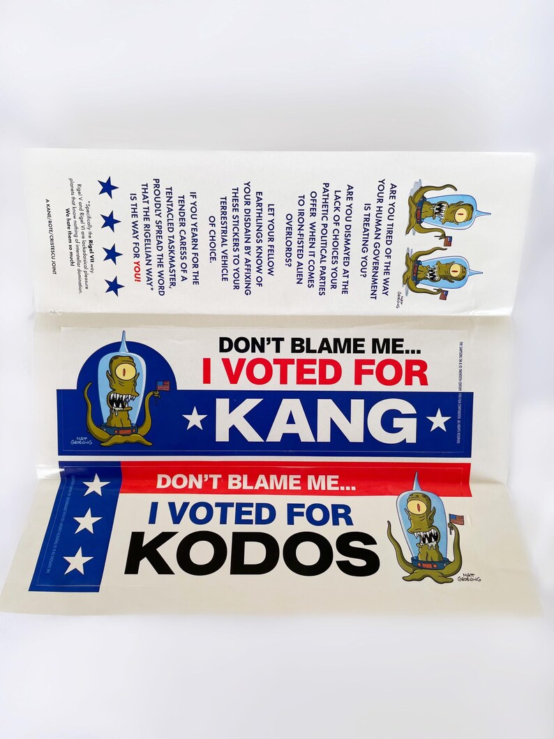 Simpsons Original Kang and Kodos Bumper Stickers Full Pamphlet Set Rare ...