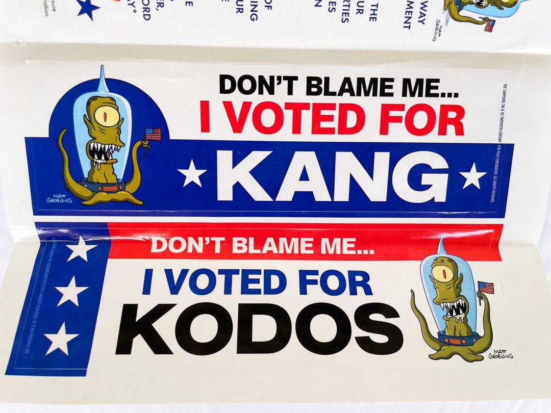 Simpsons Original Kang and Kodos Bumper Stickers Full Pamphlet Set Rare ...