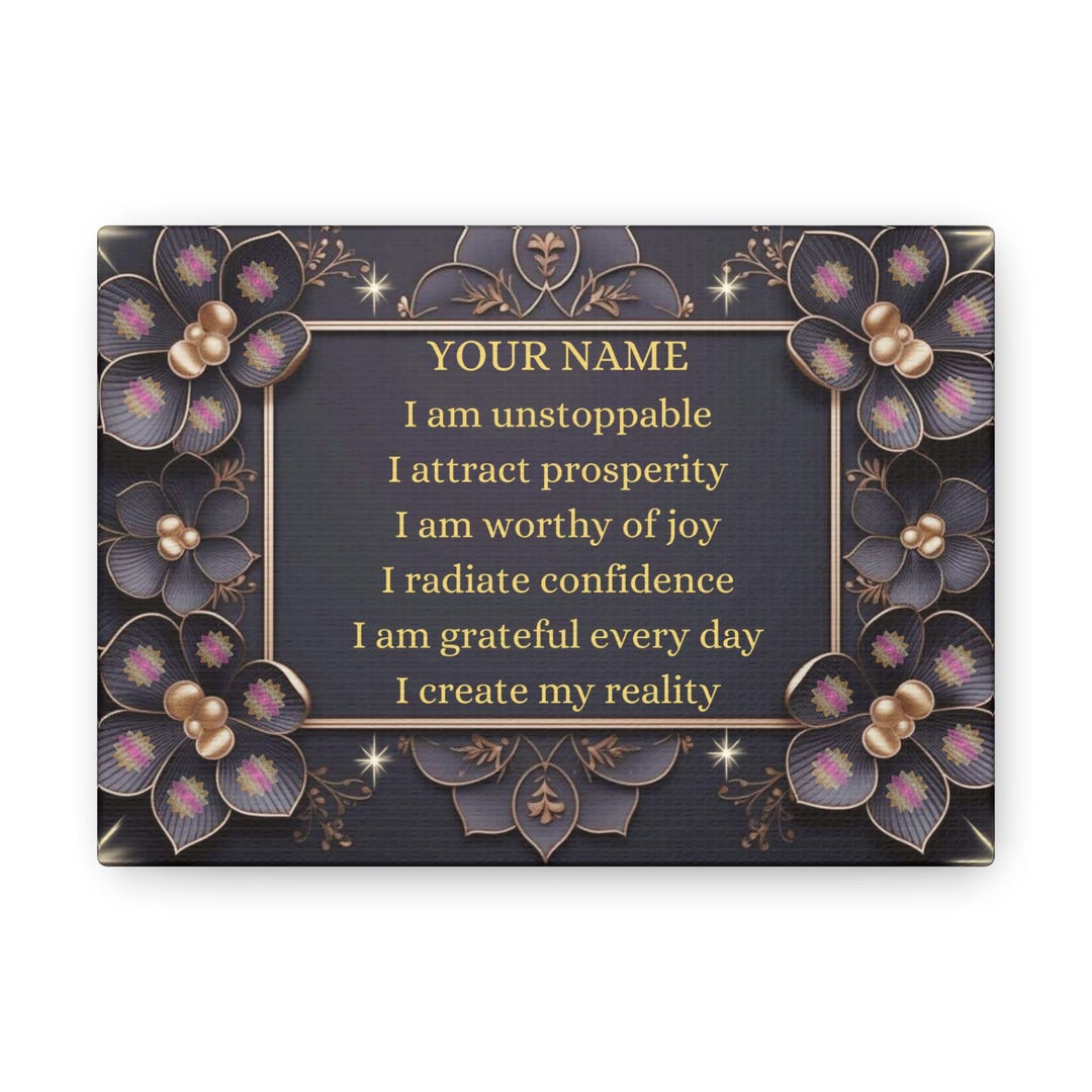 Flower Affirmation Canvas, Personalized Mantra Art, Custom Wall Decor ...