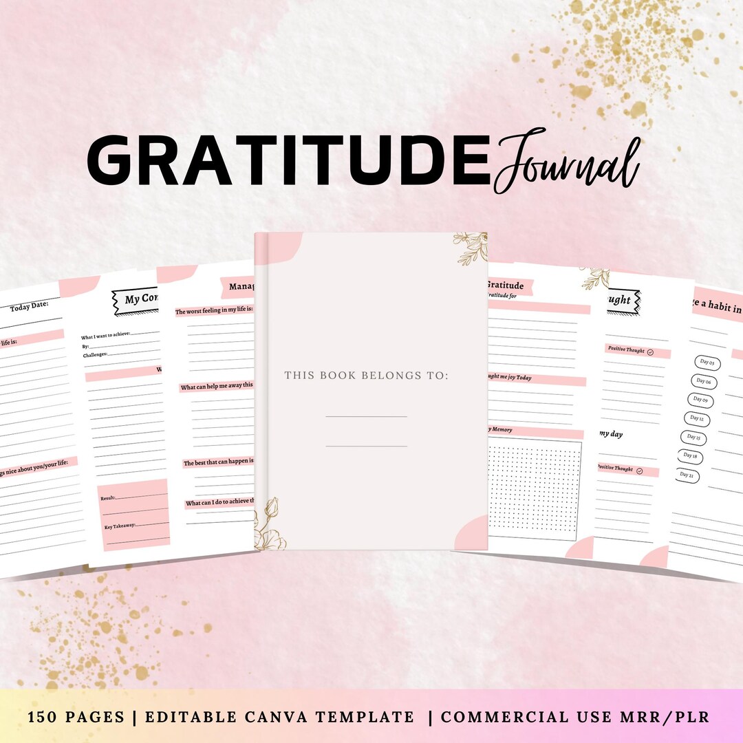 Gratitude Journal Template Canva Digital Printable, Private Label ...