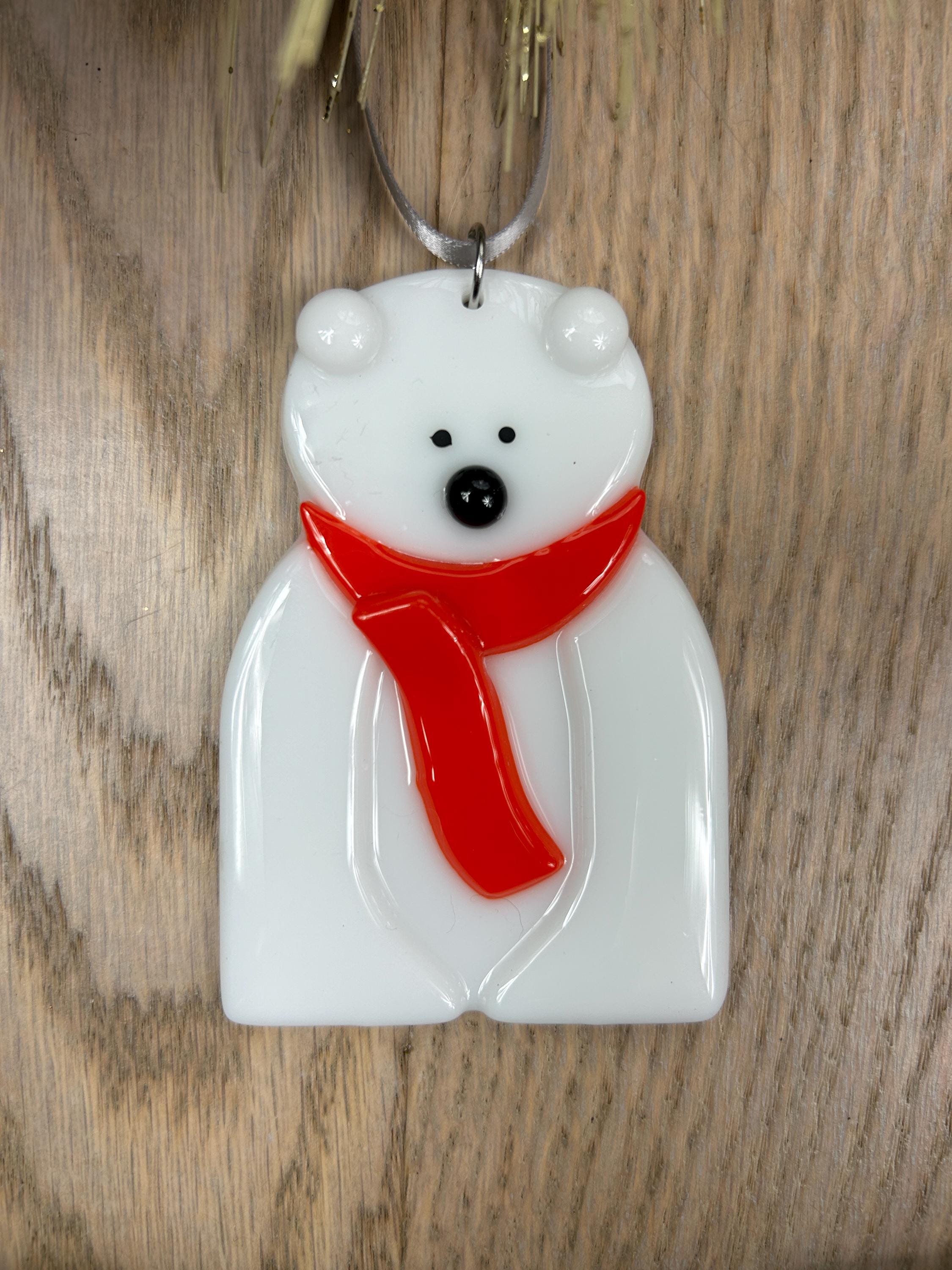 Fused Glass Polar Bear Ornament With Red Scarf - Etsy