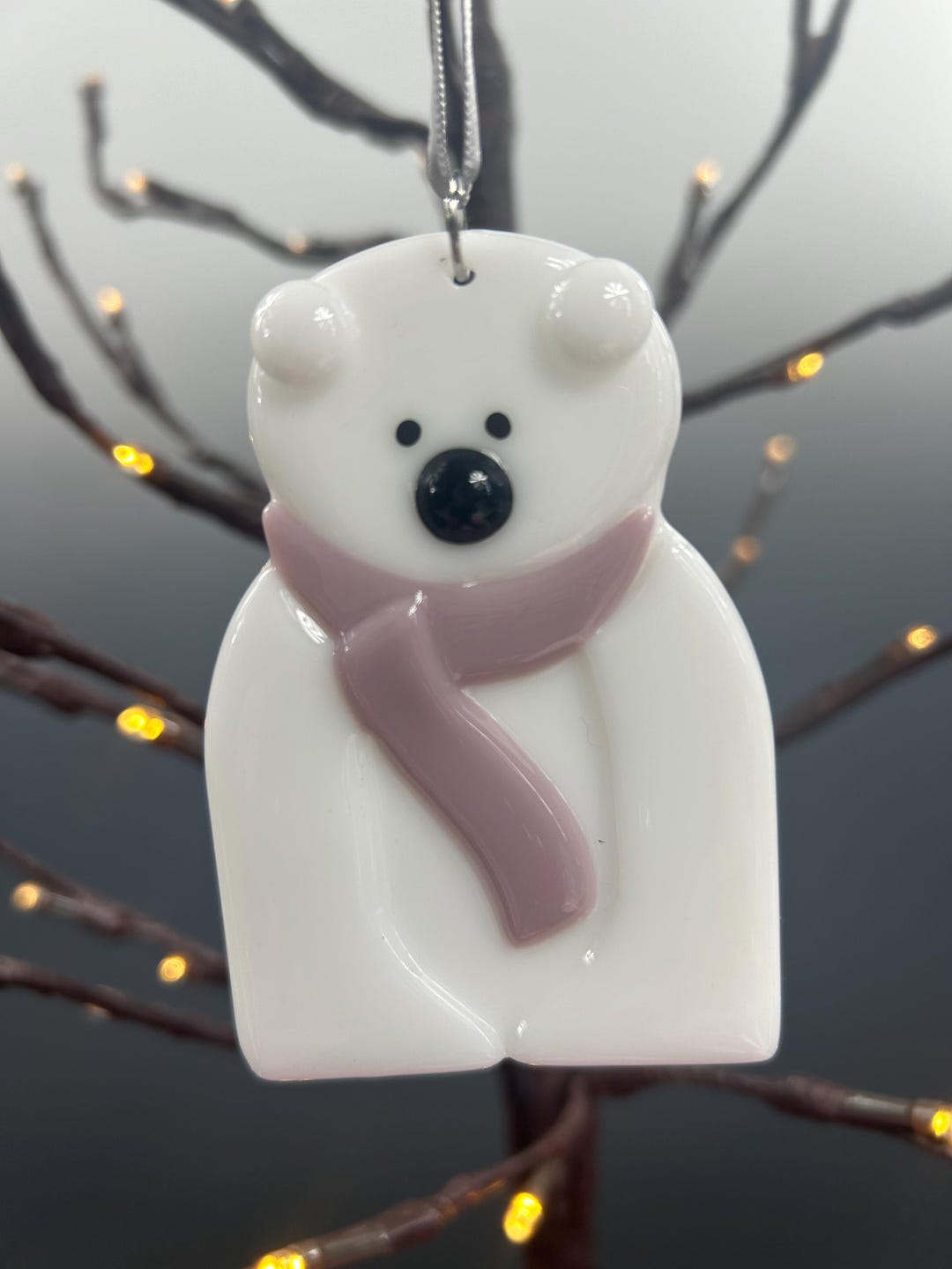 Fused Glass Polar Bear Ornament With Purple Scarf - Etsy