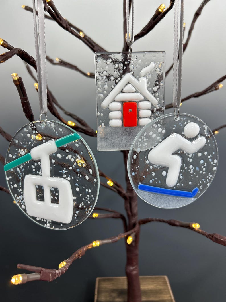 Fused Glass Modern Design Cabin Ornament, Gift for Ski or Outdoor ...
