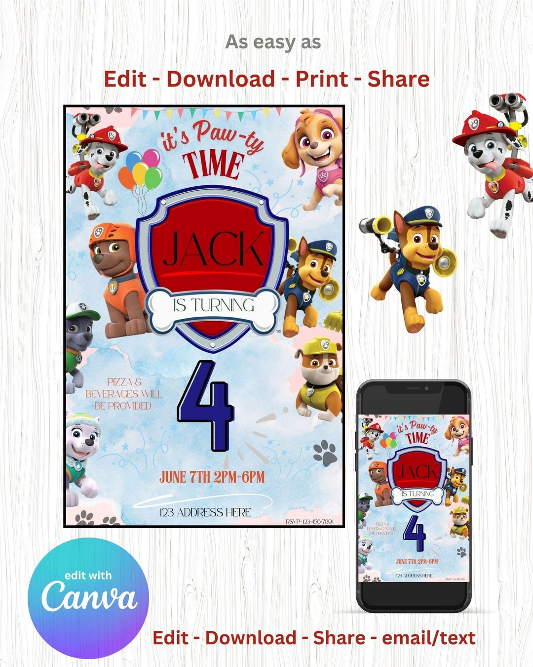 Paw-ty Time. Paw Patrol Party Invitation - Etsy