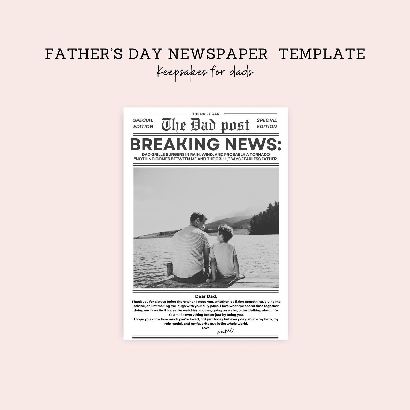 Fathers Day Newspaper Template I Personalized Fathers Day Gift I ...