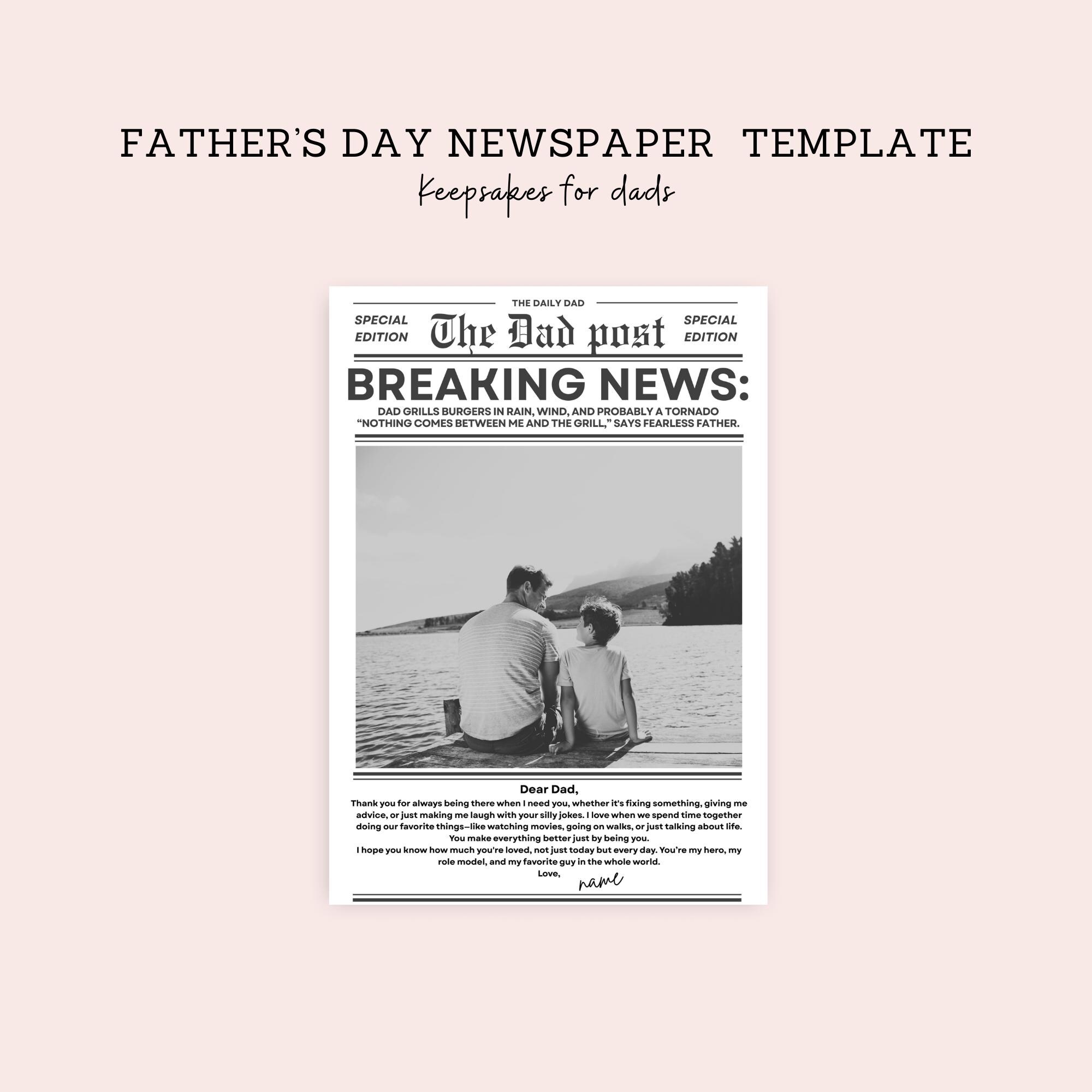 Fathers Day Newspaper Template I Personalized Fathers Day Gift I ...