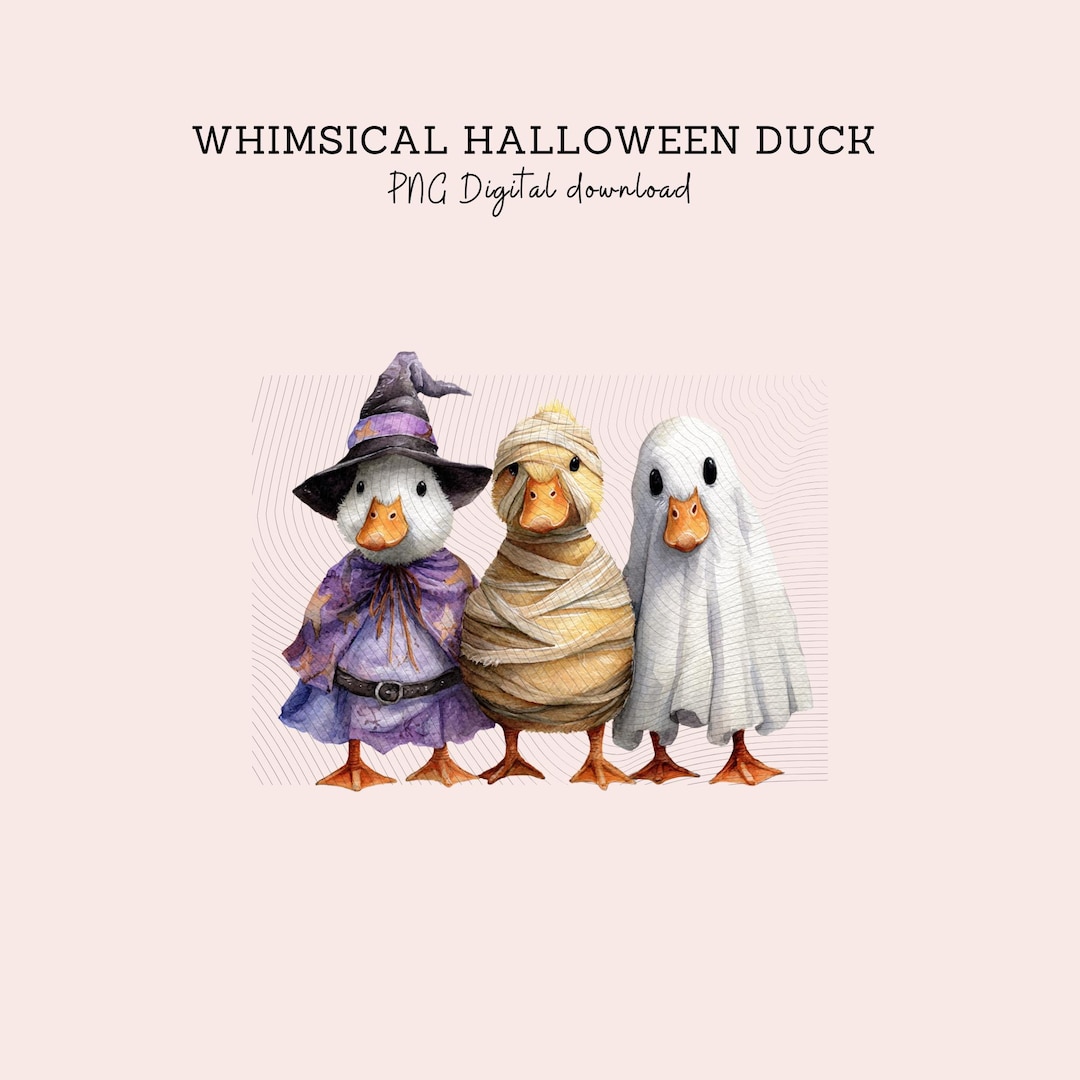 Halloween Duck Clipart: Witch, Mummy, Ghost - Watercolor PNG (digital ...