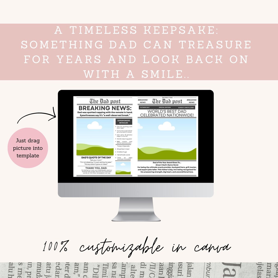 Fathers Day Newspaper Template I Personalized Fathers Day Gift I ...