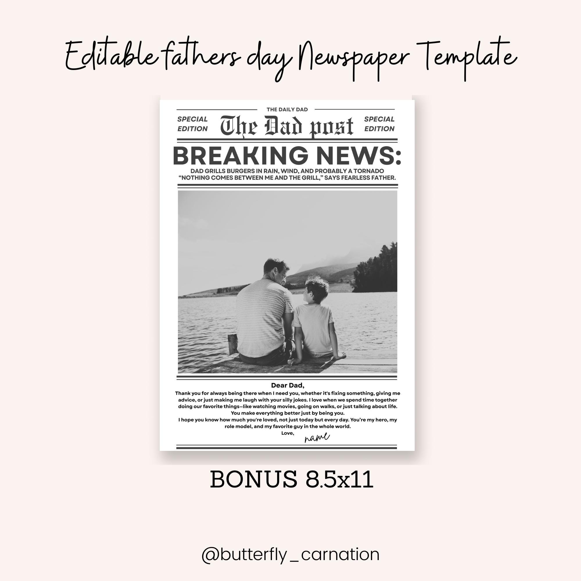 Fathers Day Newspaper Template I Personalized Fathers Day Gift I ...