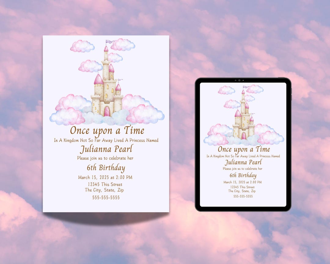 Girls Princess Party Invite, Digital Invite, Digital Princess Party ...