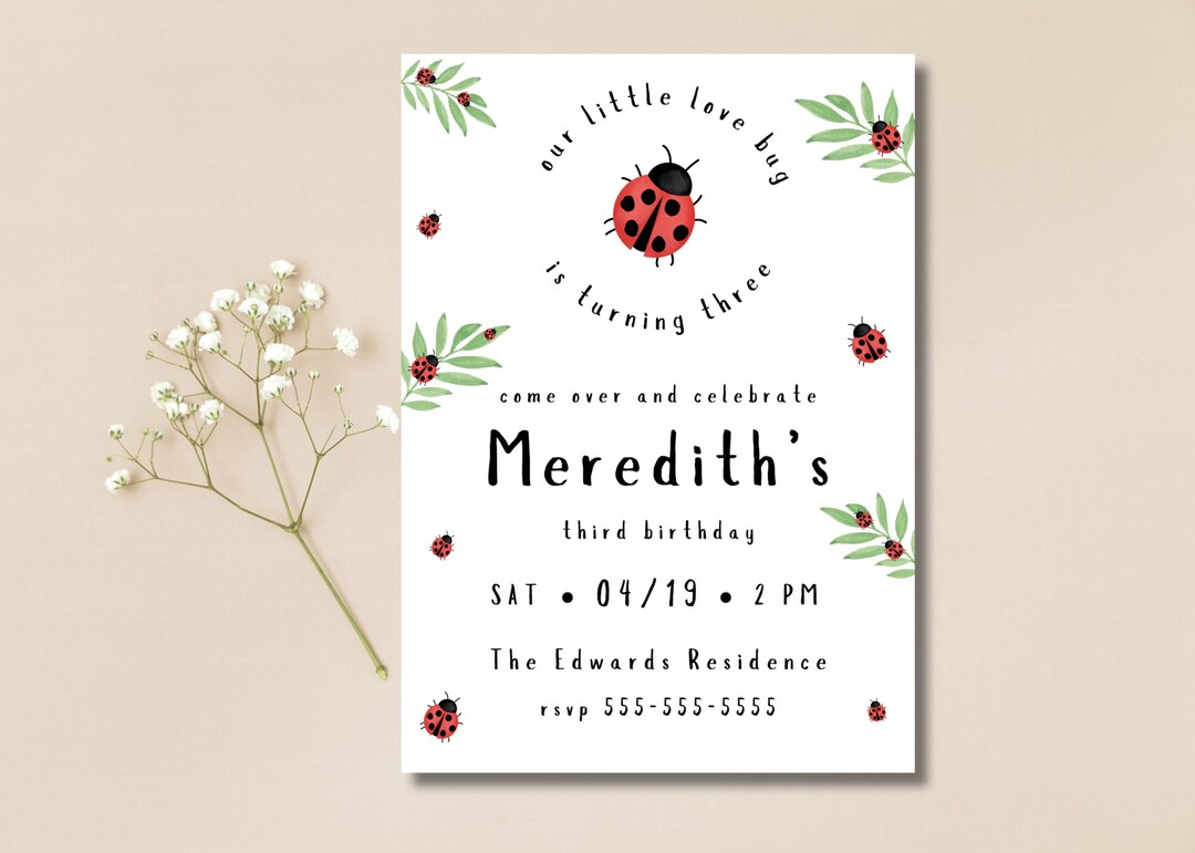 Our Little Love Bug Birthday Invitation, Our Little Love Bug Digital ...