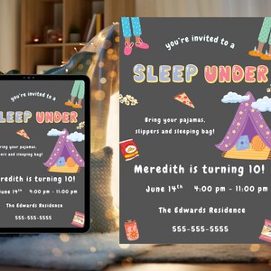 Sleep Under Birthday Party Invite: Editable Template (digital Download ...