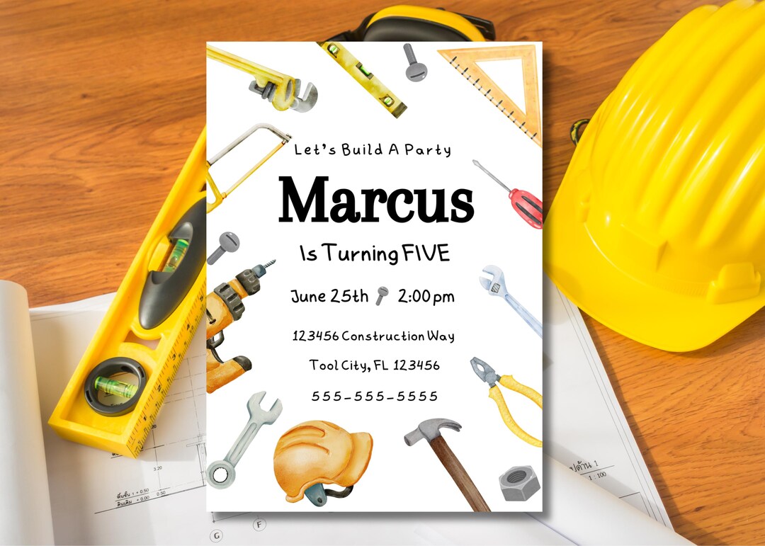 Construction Birthday Invitation: Tool Theme Party, Editable Template ...