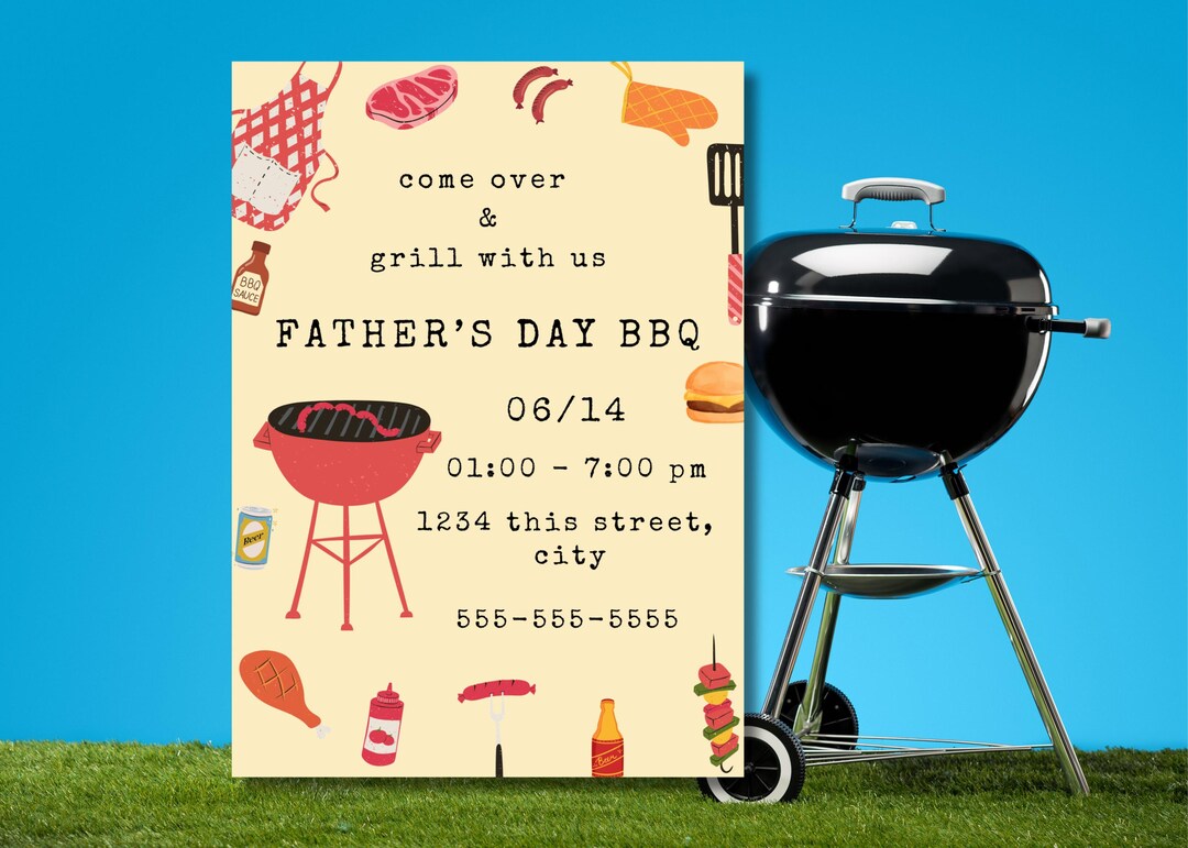 Father&#039;s Day BBQ Invite, Fathers Day BBQ Digital Template, Fathers Day ...