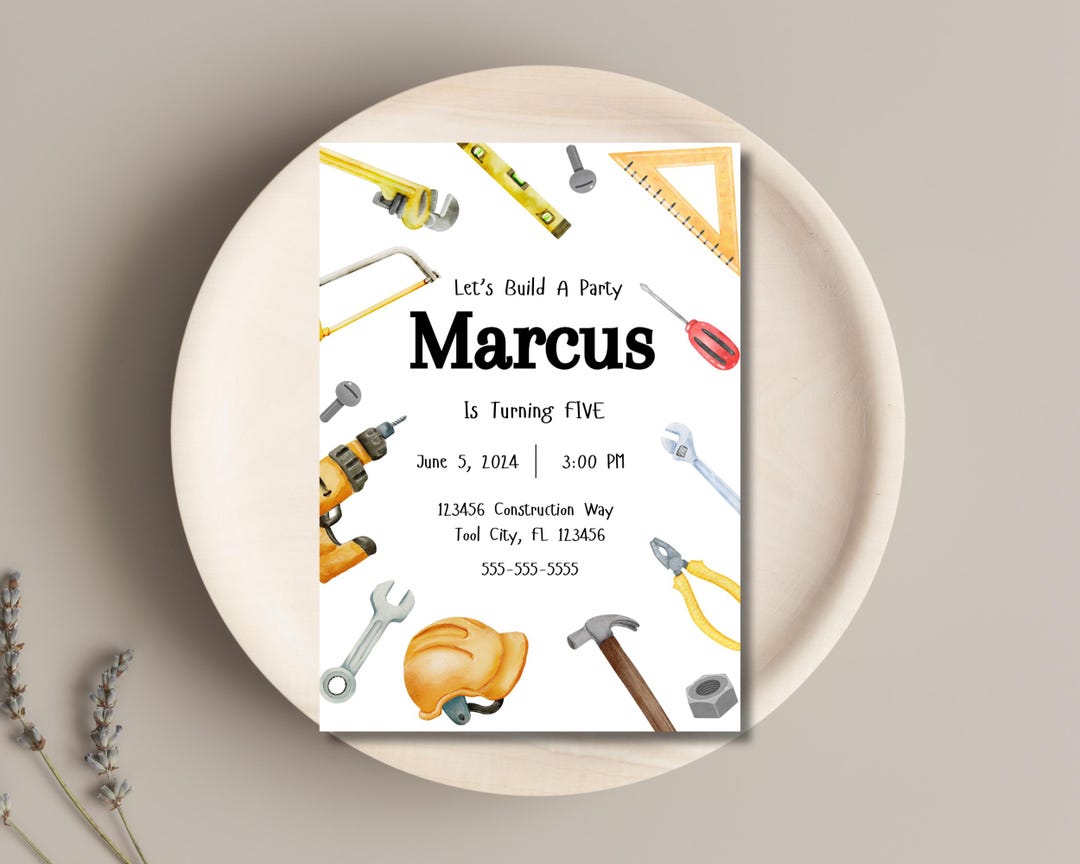 Let's Build A Party Digital Invite, Tool Birthday, Editable Digital ...