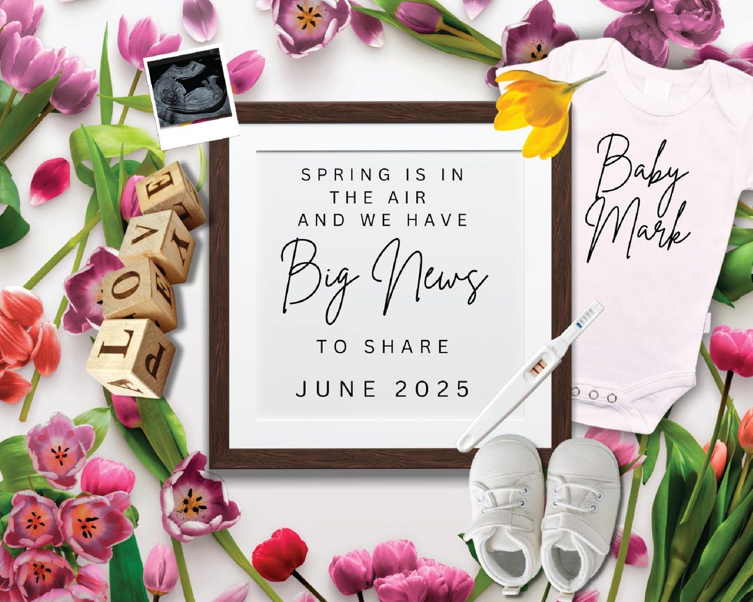 Spring Pregnancy Announcement Template, Spring Digital Pregnancy ...