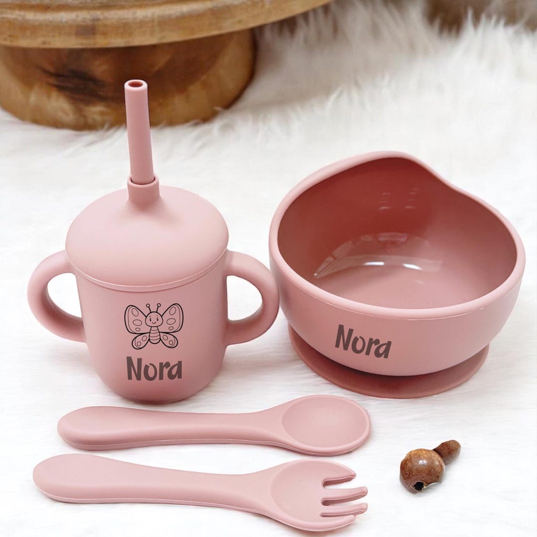 Personalized Sippy Cup With Straw, Bowl and Spoon Set| Custom Toddler ...
