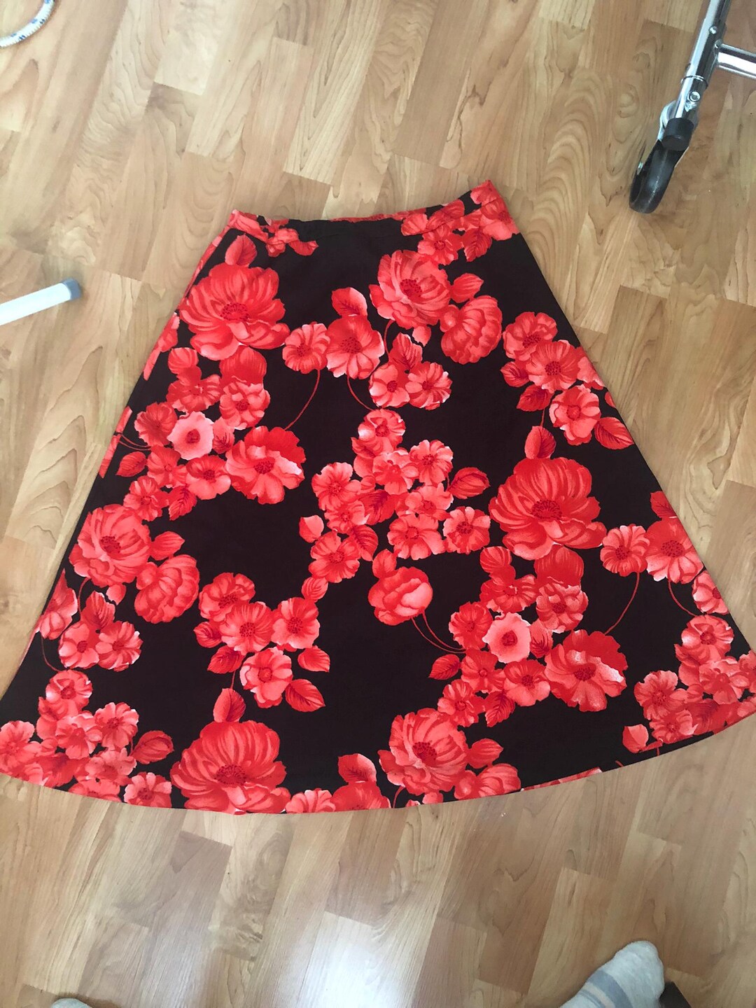 1970's Vintage Tan Jay Floral Black and Red A Line Skirt - Etsy