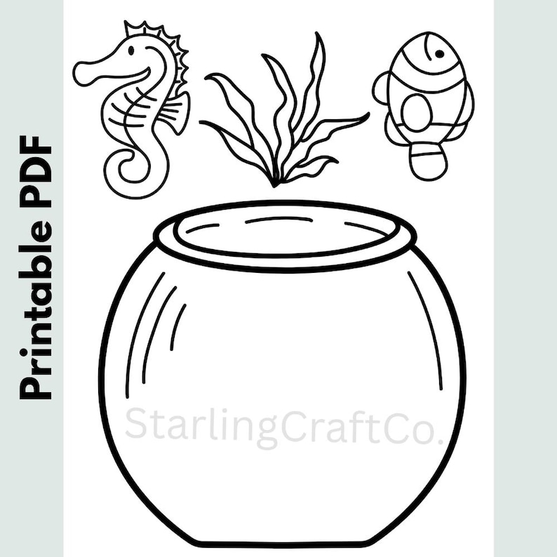Fish Bowl Coloring Page | Printable PDF Activity for Kids - Etsy