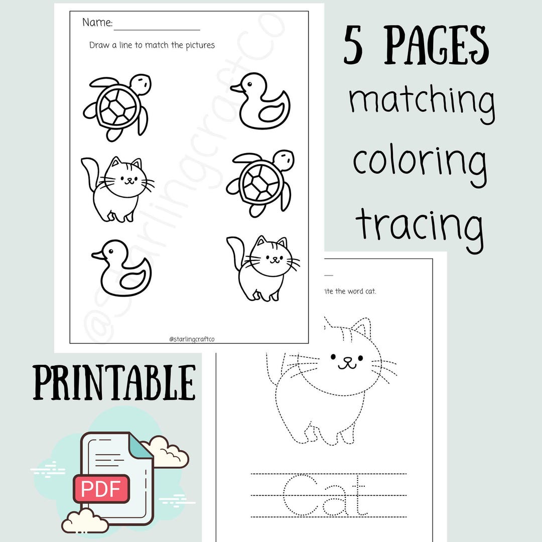 Animal Tracing Worksheets: Preschool Learning Activity PDF - Etsy
