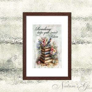 Reading Helps Your Mind Bloom Framed Art Print, Inspirational Quote and ...