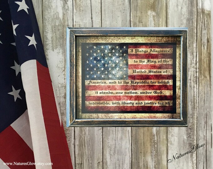 Pledge of Allegiance Art Print, Framed American Flag Wall Decor ...