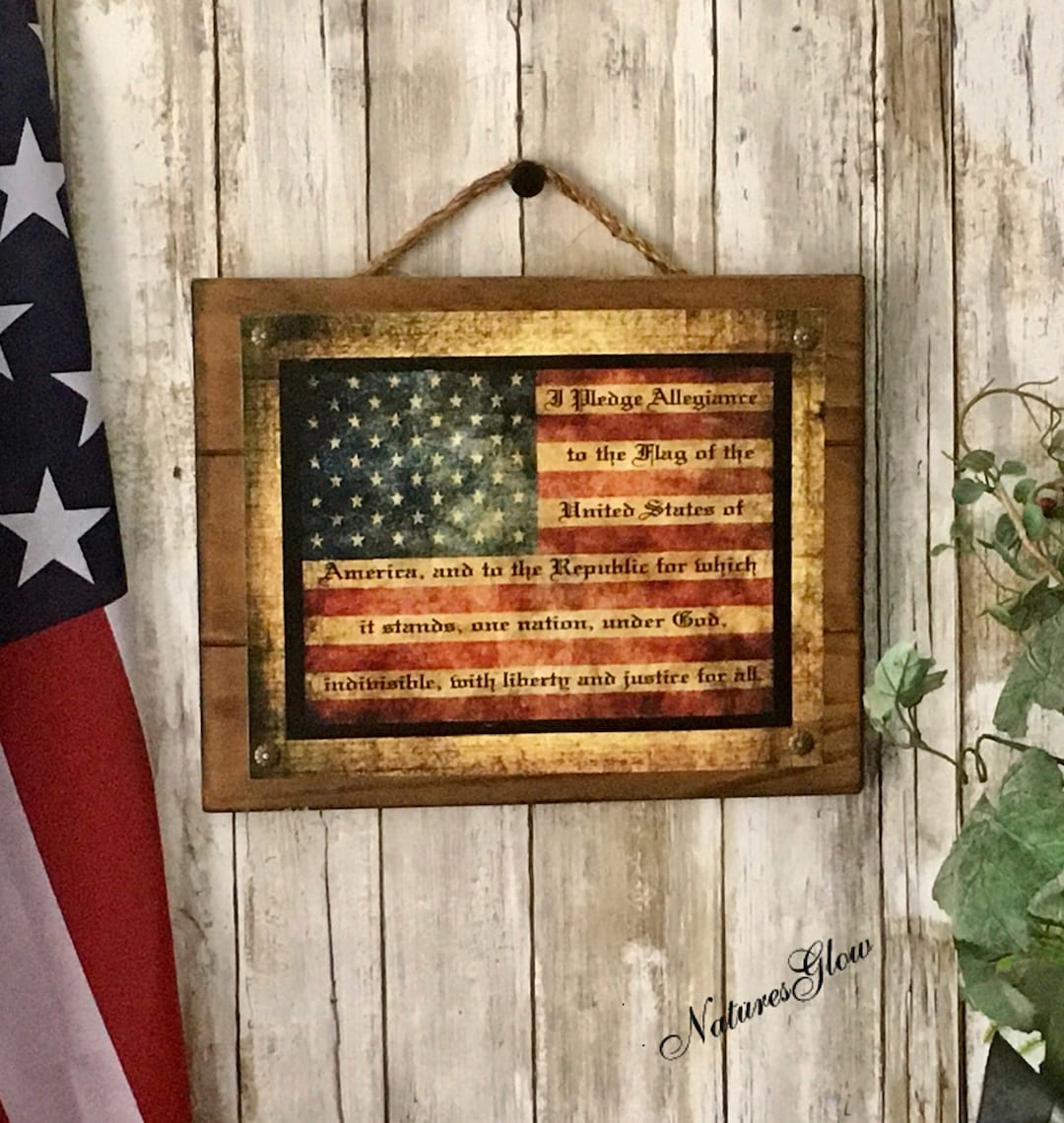 Pledge of Allegiance Sign, Wooden Patriotic Wall Decor, Retirement Gift ...