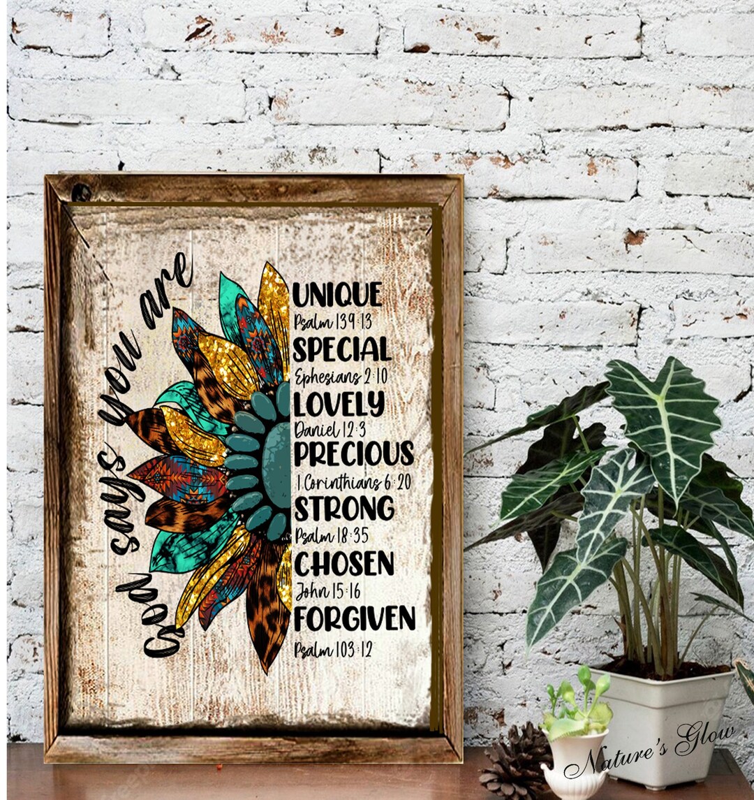 God Says You Are Sign Bible Verse Art Retro Aztec Sunflower - Etsy