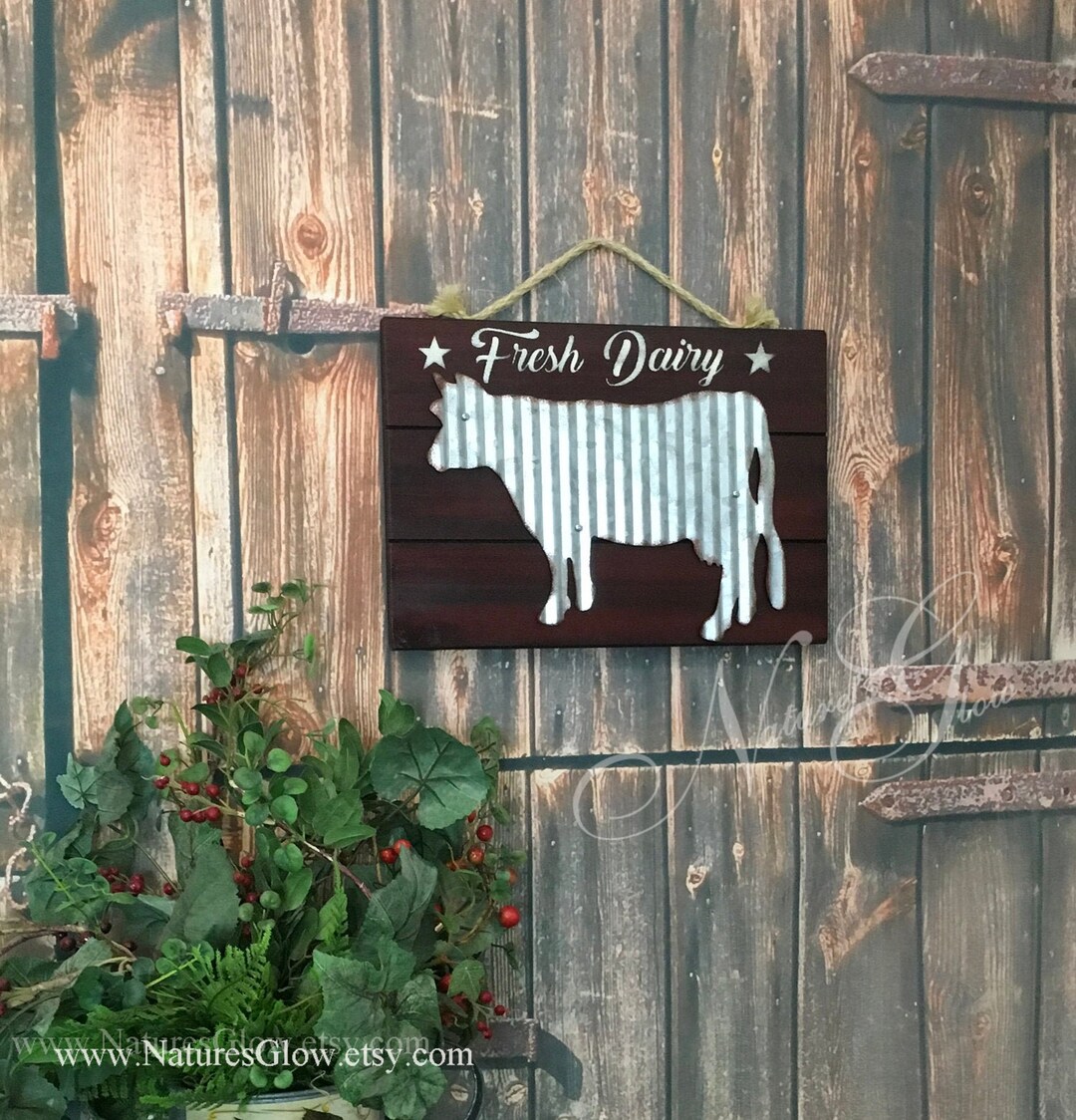 Fresh Dairy Metal Cow Sign - Farmhouse Kitchen Decor, Rustic Dairy Farm ...