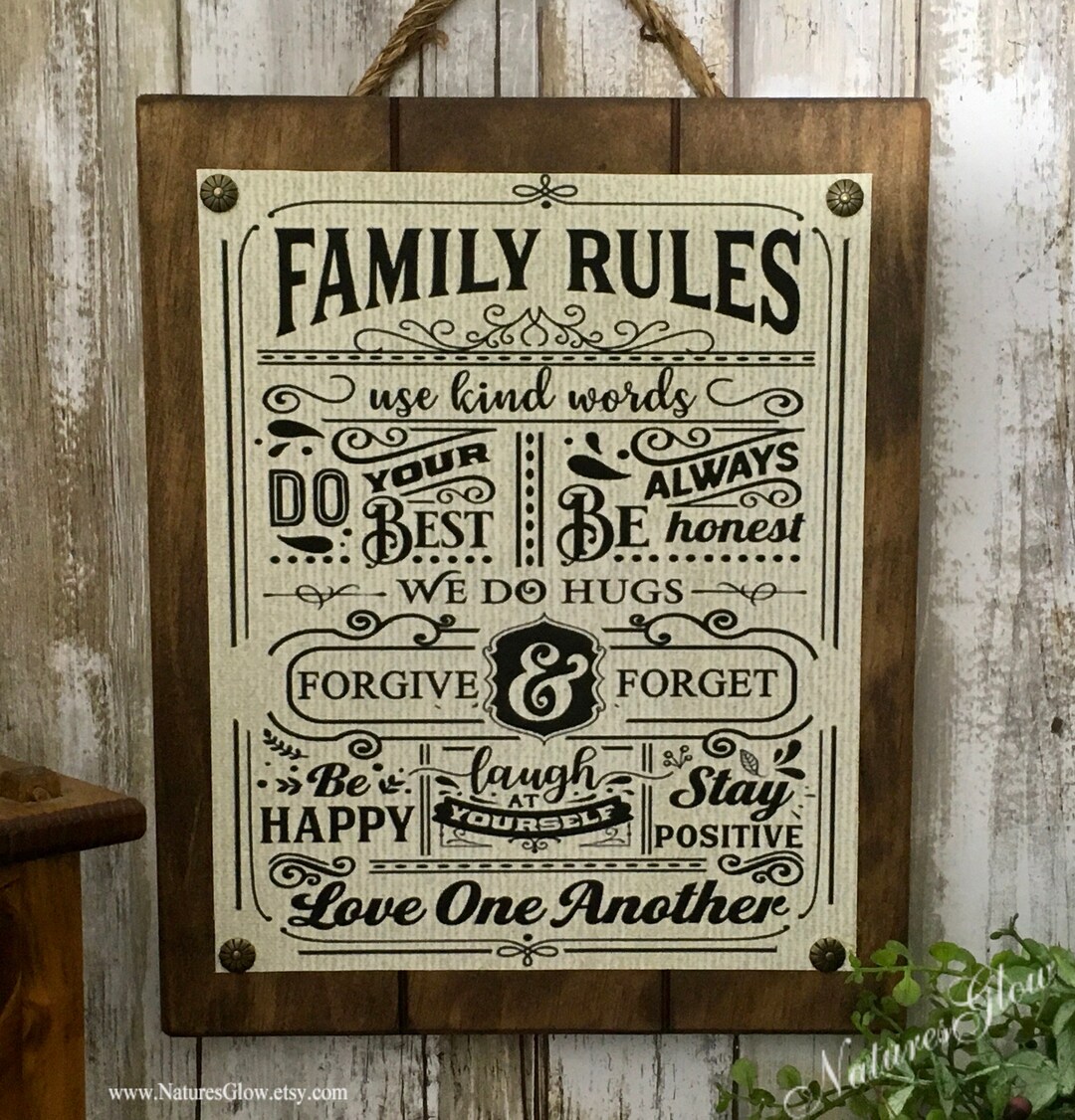 Family Rules Sign for Kids Bedroom, Inspirational Wood Wall Decor for ...