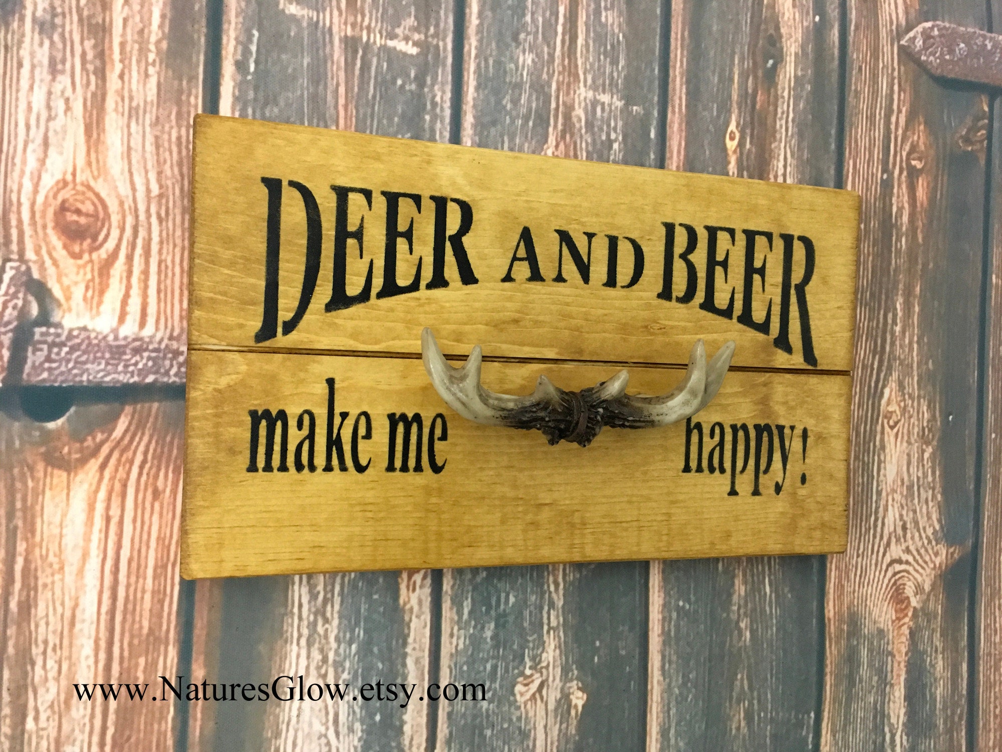 Deer Hunting Sign Gift for Hunter, Deer and Beer Make Me Happy Sign ...