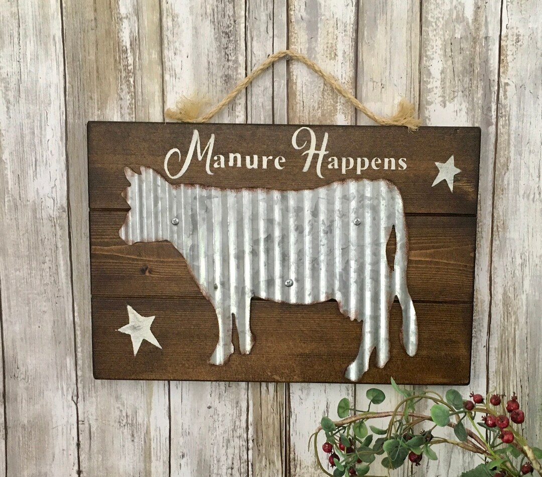 Manure Happens Cow Sign, Funny Bathroom Wall Decor, Farmhouse Western ...