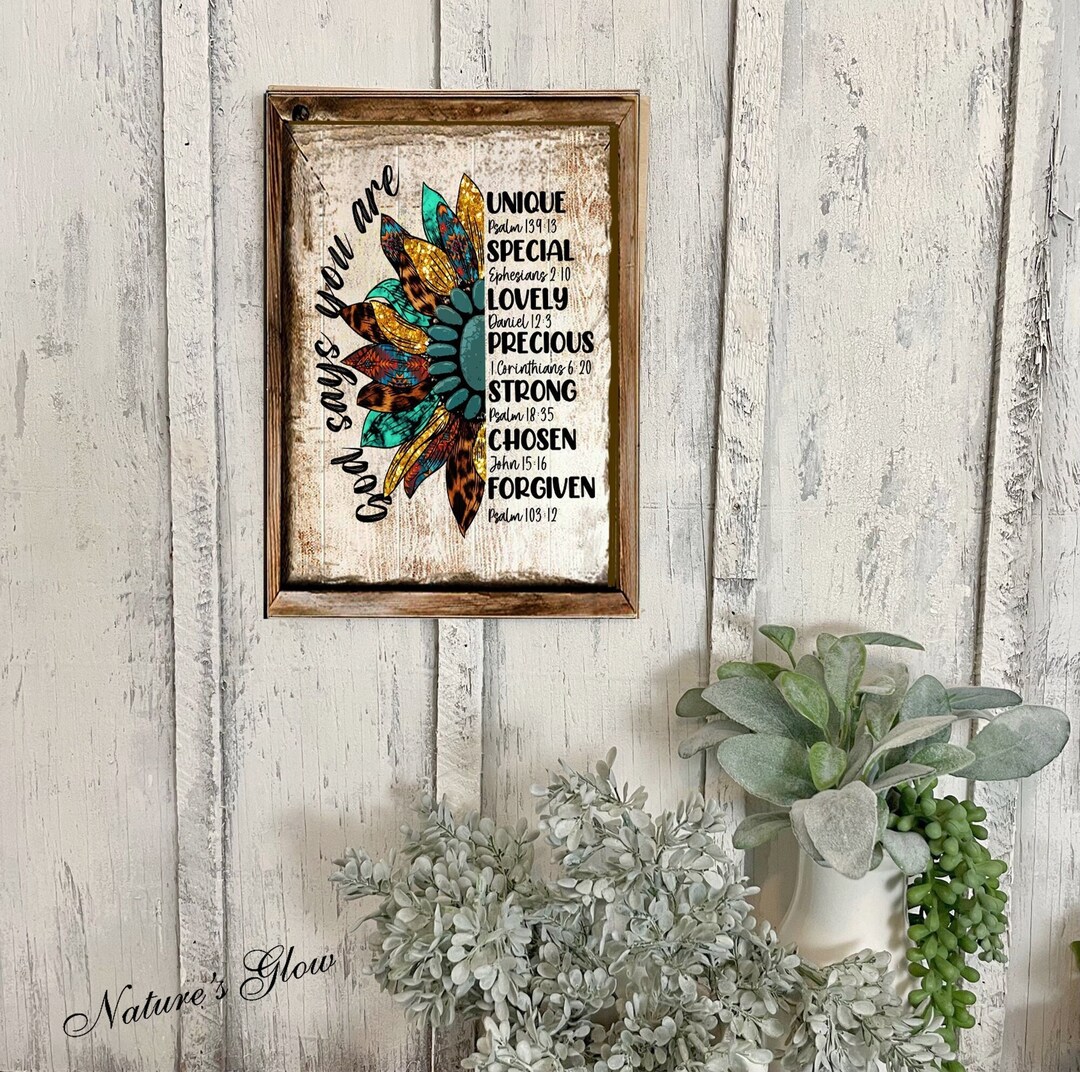 God Says You Are Sign, Bible Verse Art, Retro Aztec Sunflower Faith ...