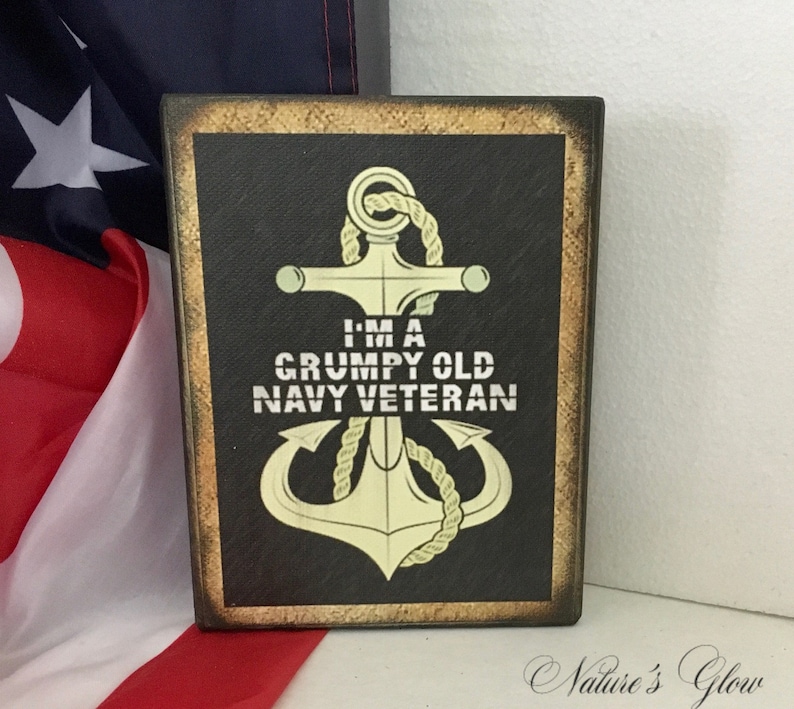 Grumpy Navy Veteran Sign, Funny Retired Navy Wood Shelf Sitter ...