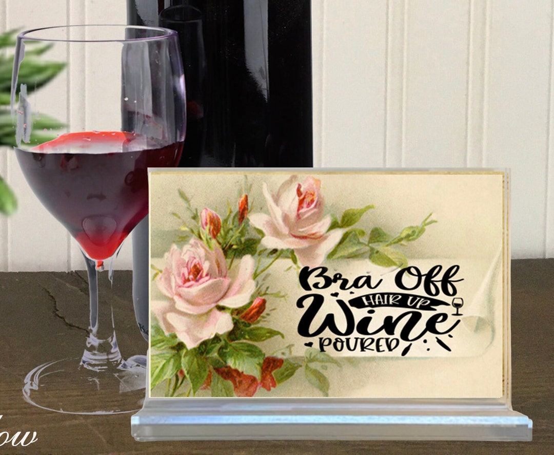 Bra Wine Sign for Her, Home Bar Acrylic Framed Decor, Tiered Tray Shelf ...