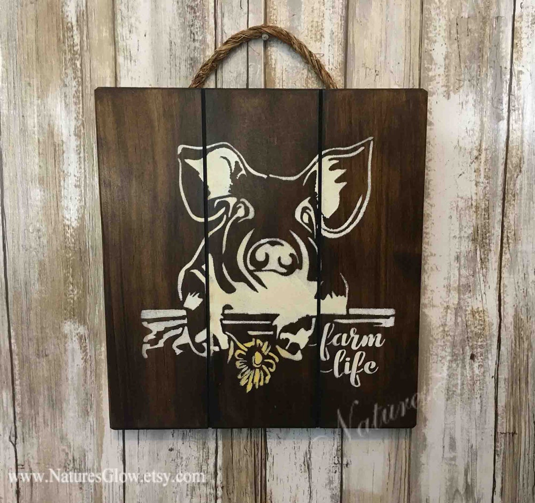 Rustic Farm Life Pig Sign, Farmhouse Country Kitchen Wall Decor, Wooden ...